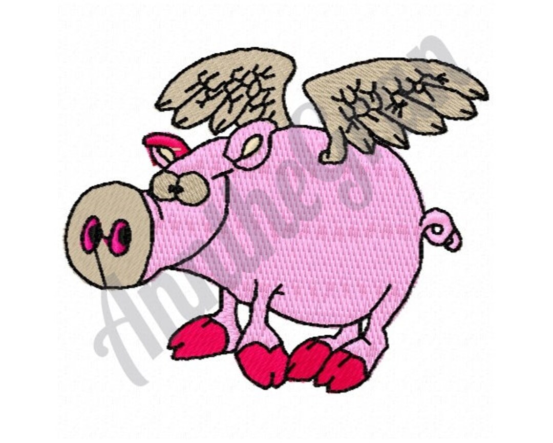 Winged Flying Pig- Machine Embroidery Design, Humorous Embroidery - Etsy