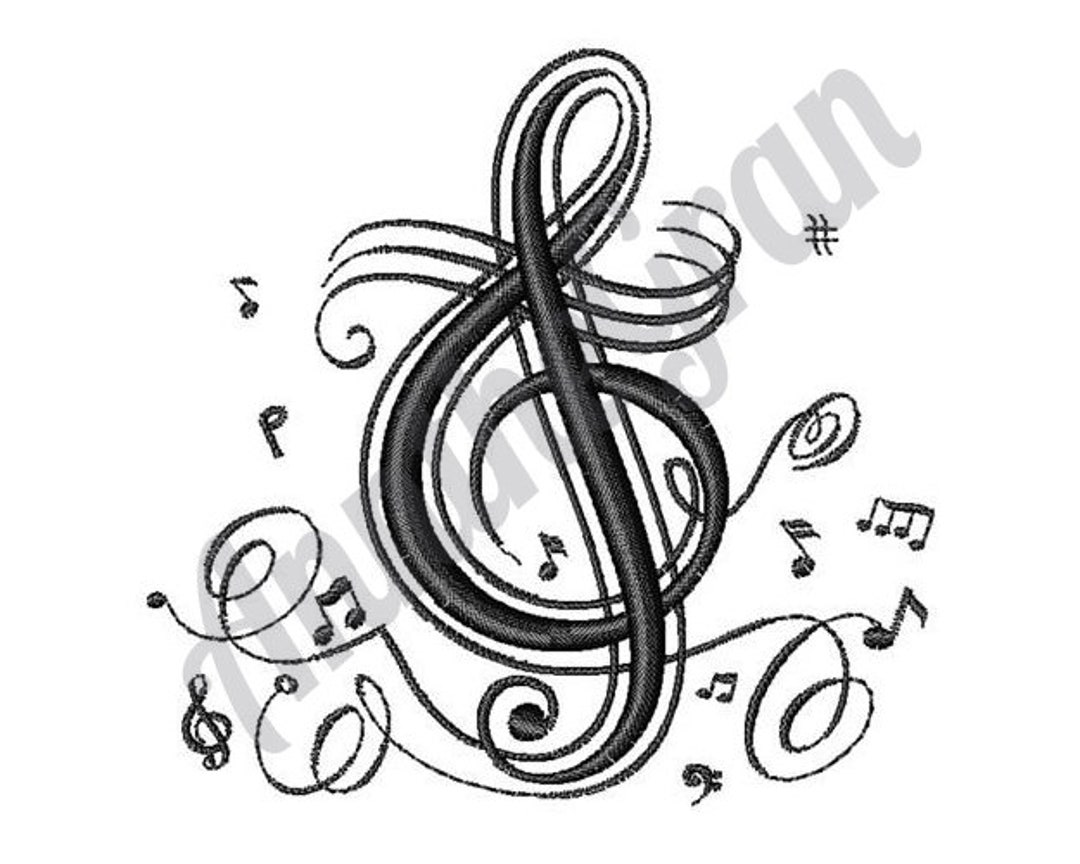 Treble Clef - Machine Embroidery Design, G-clef Embroidery Pattern ...