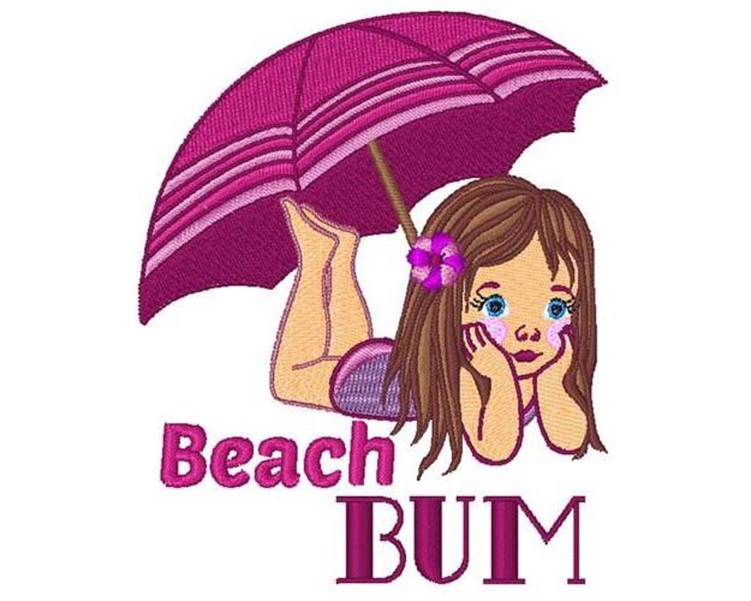 Beach Bum Little Girl With Umbrella - Machine Embroidery Design ...