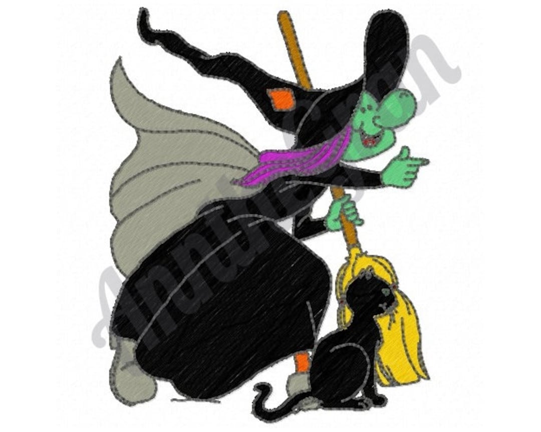 Halloween Witch Embroidery Design. Happy Witch Embroidery Design. Black ...