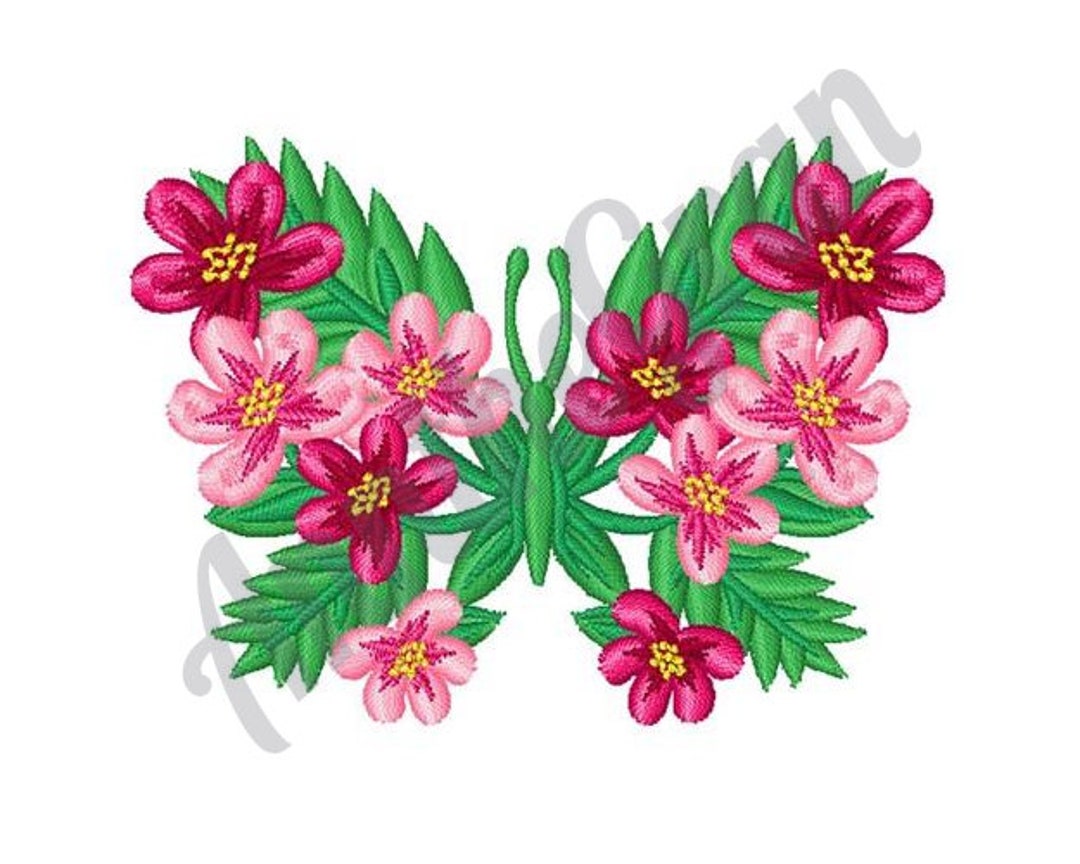 Spring Blooms - Machine Embroidery Design, Floral Butterfly Embroidery Pattern, Spring Flowers ...