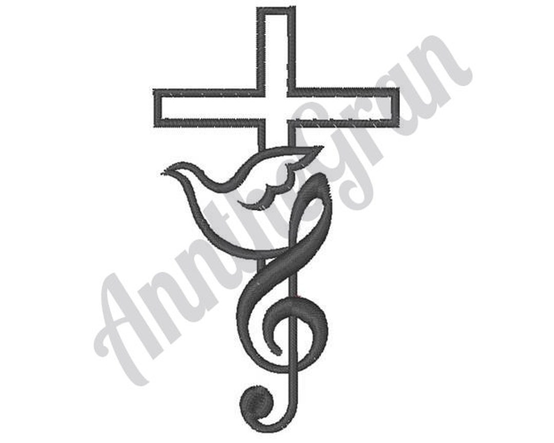 Christian Music Cross - Machine Embroidery Design, Treble Clef ...