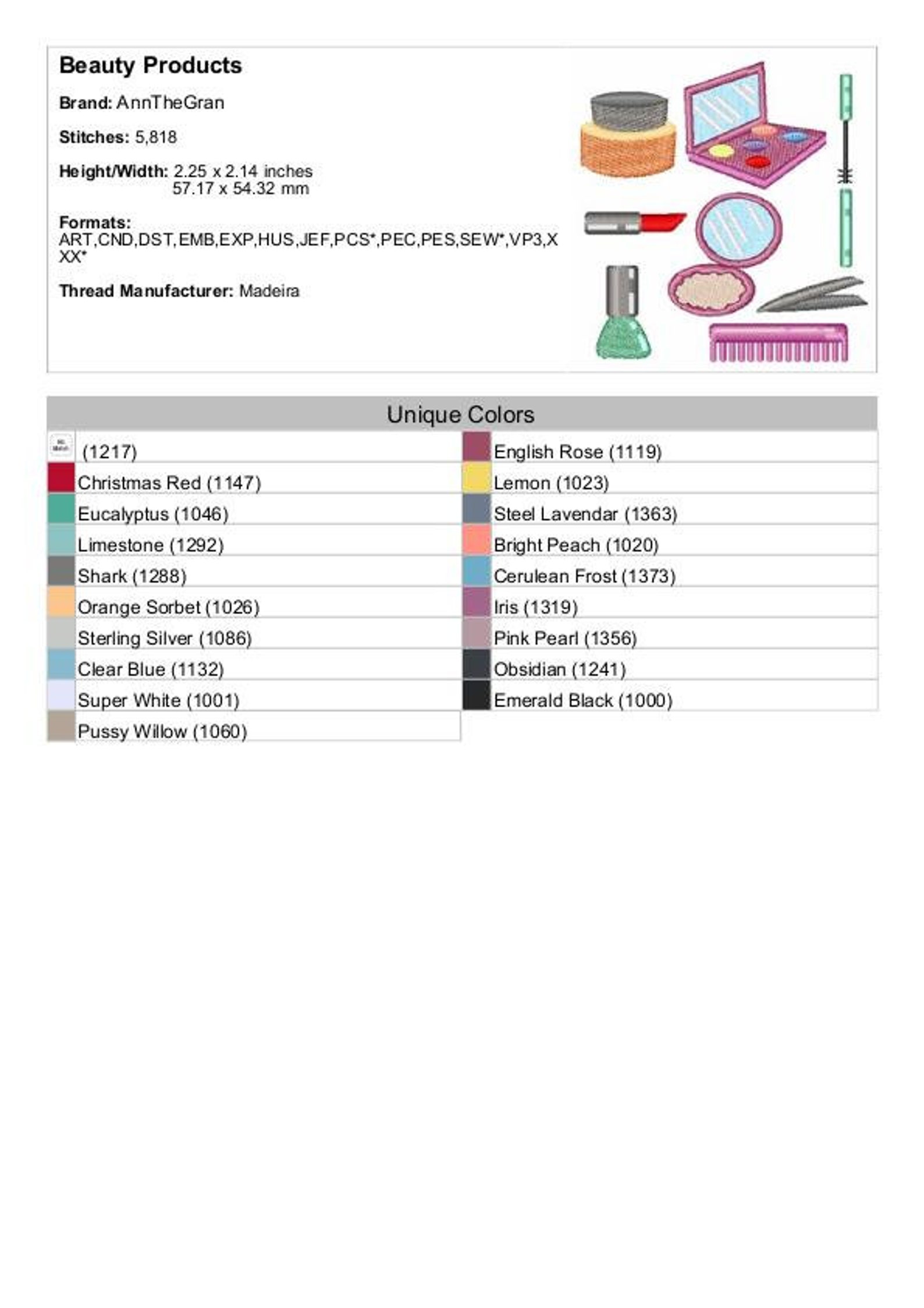 Beauty Products Embroidery. Machine Embroidery Design. Makeup ...