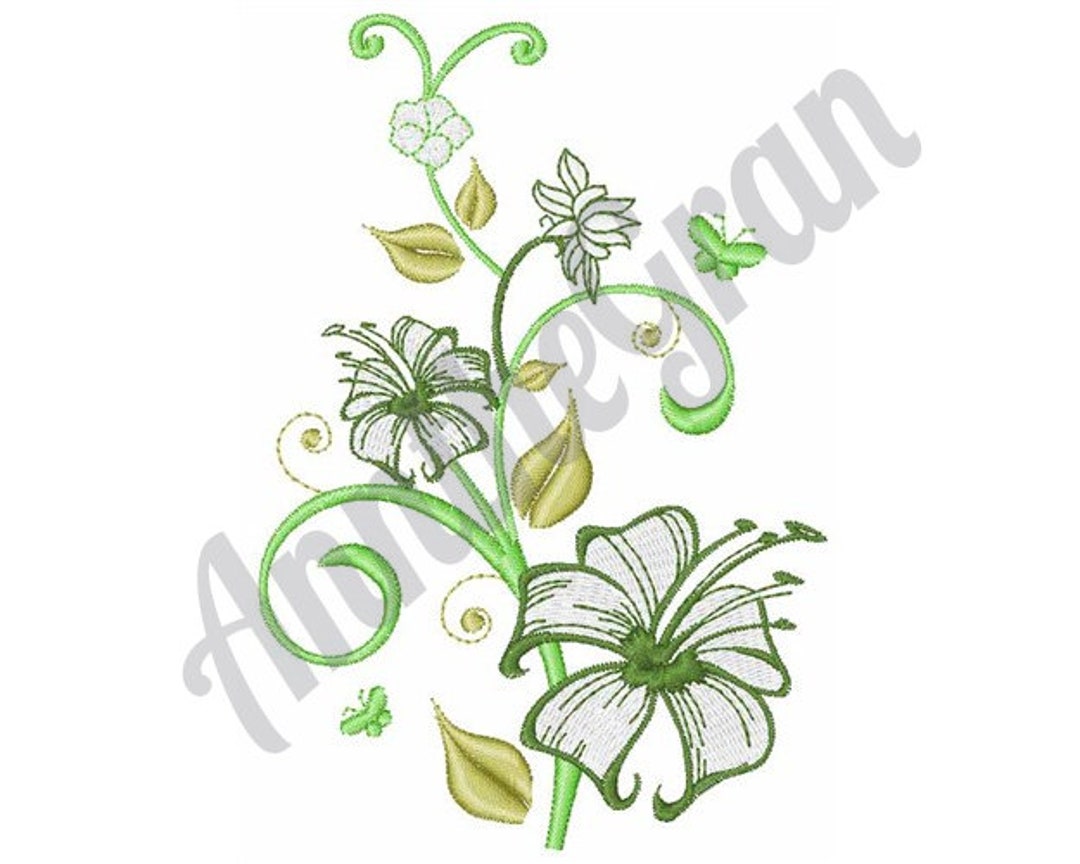 Floral Vine Embroidery Design. Machine Embroidery Design. Lily Flower ...