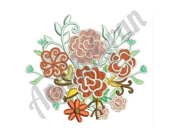 Flower Split Frame Machine Embroidery Design, Red Roses Floral ...