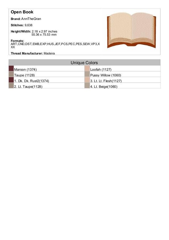 Open Book Machine Embroidery Design - Etsy