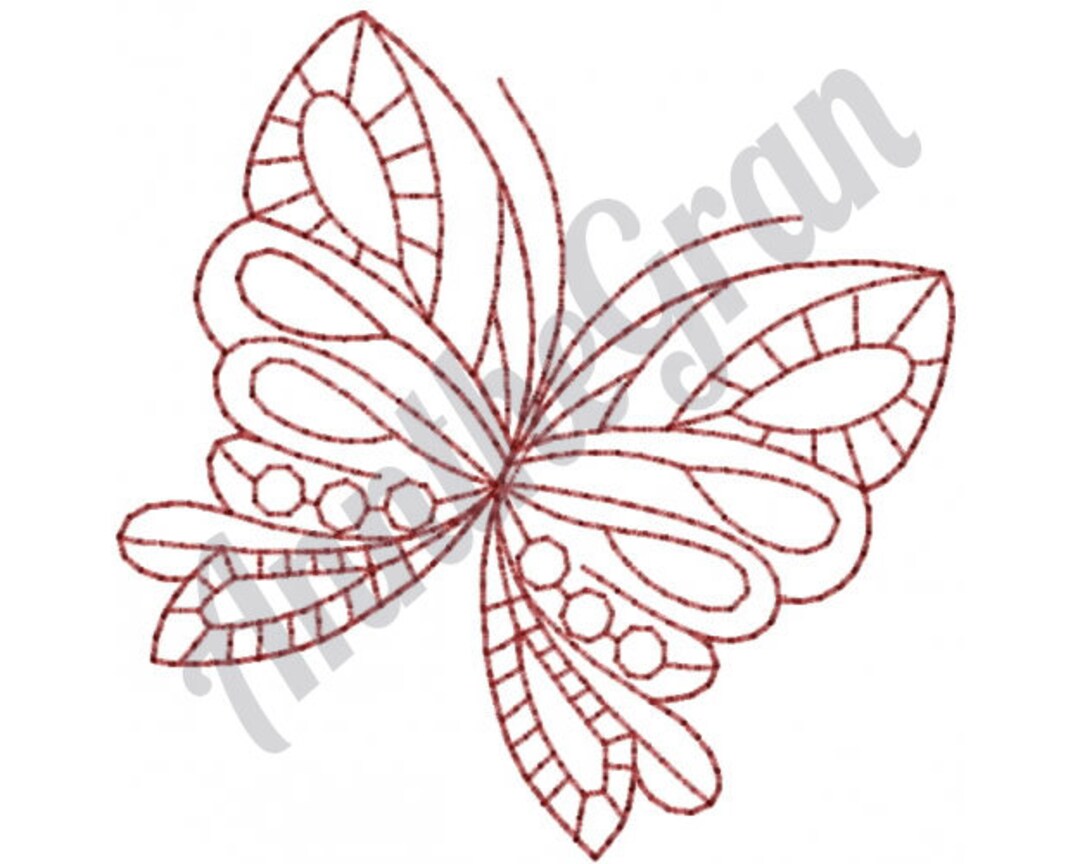 Pretty Butterfly Machine Embroidery Design. Redwork - Etsy