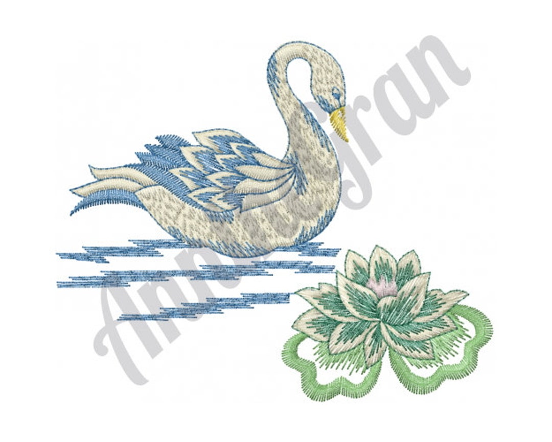 Fancy Swan - Machine Embroidery Design. Water Lily Embroidery Pattern ...