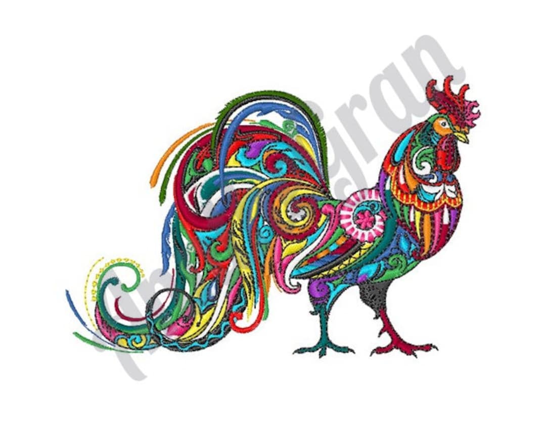 Colorful Rooster - Machine Embroidery Design. Decorative Rooster ...