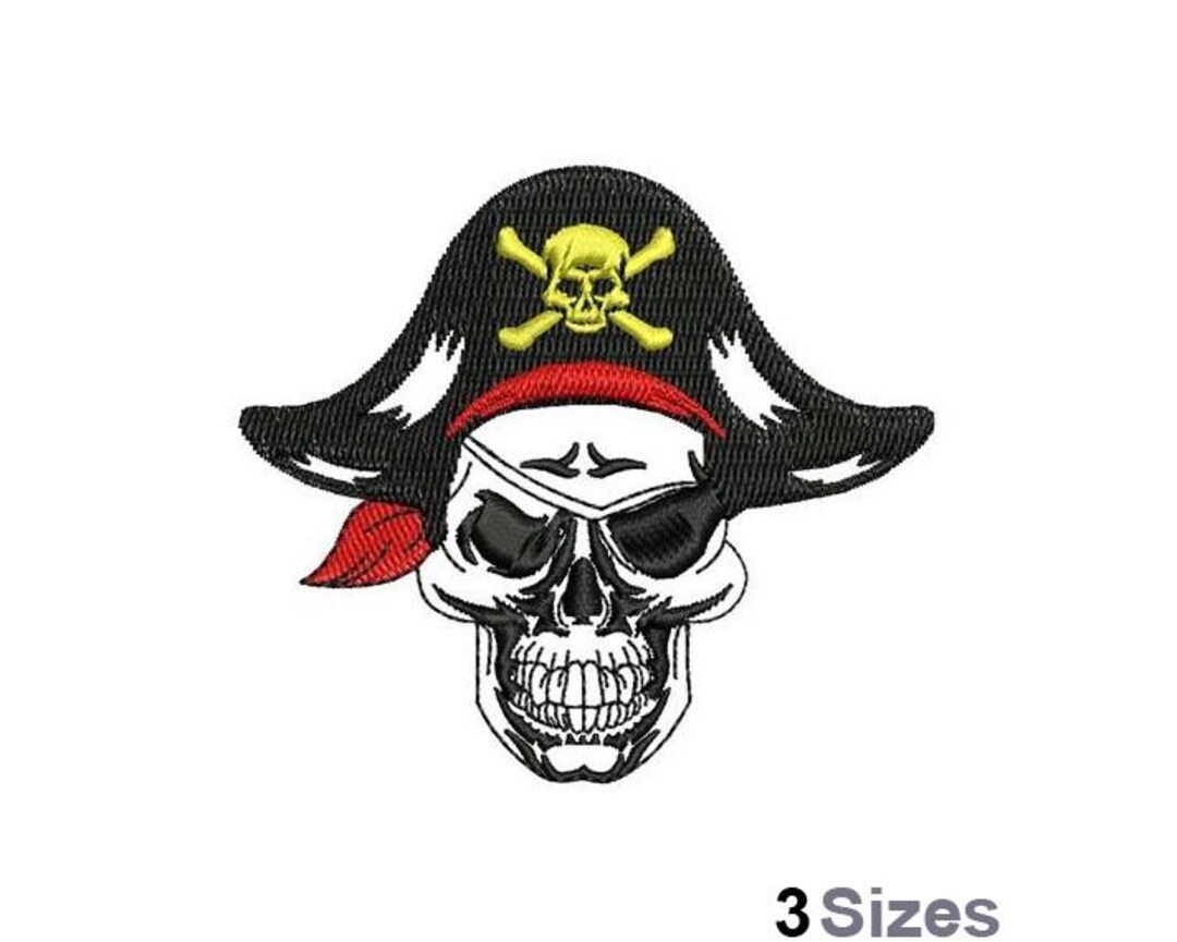 Pirate Skull - Machine Embroidery Design - 3 Sizes, Pirate Head With ...