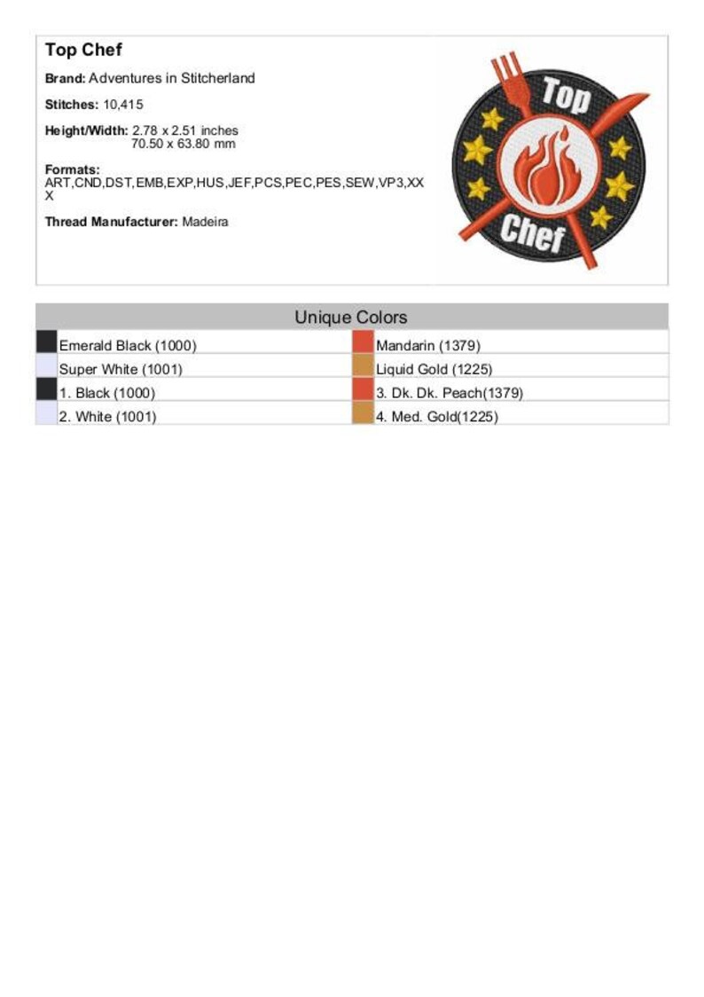 Top Chef Embroidery Design. Machine Embroidery Design. Cook | Etsy