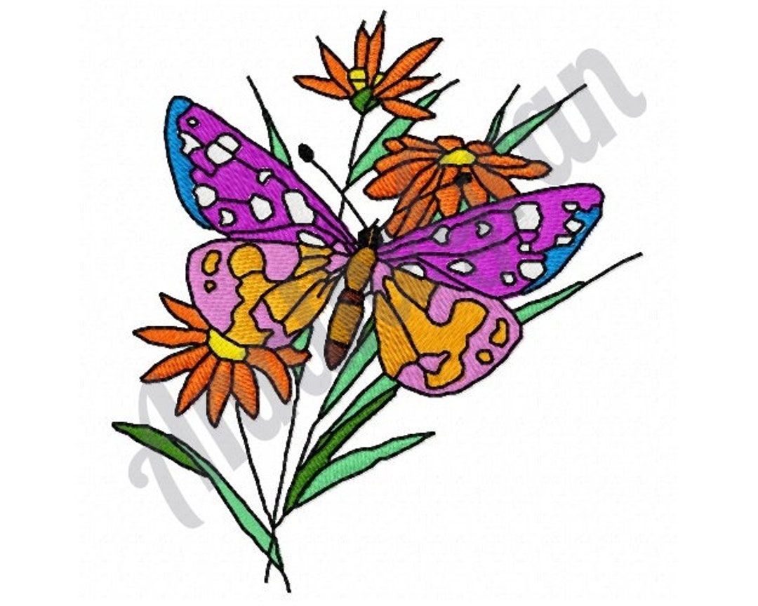 Beautiful Butterfly on Flower Embroidery Design. Machine Embroidery ...