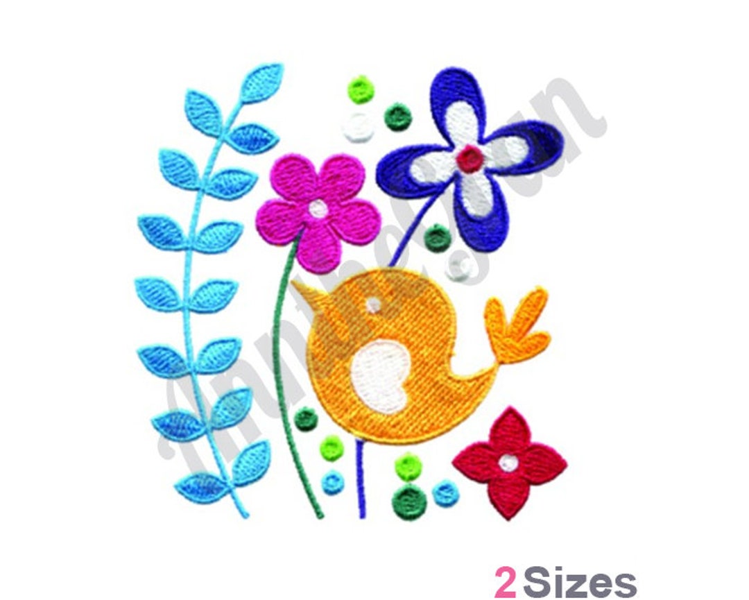 Spring Bird and Flowers Embroidery Design. Machine Embroidery Design ...