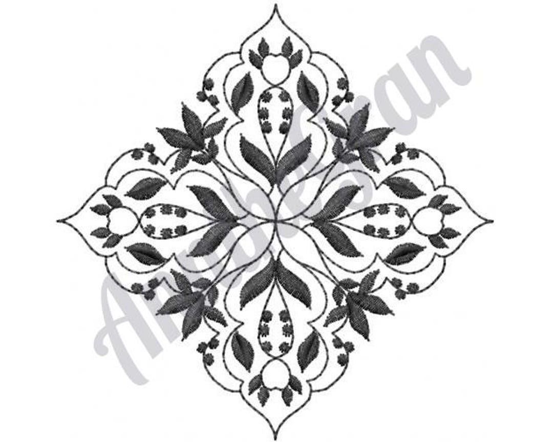 Classic Blackwork Machine Embroidery Design, Blackwork Leaves Embroidery Pattern, Blackwork ...