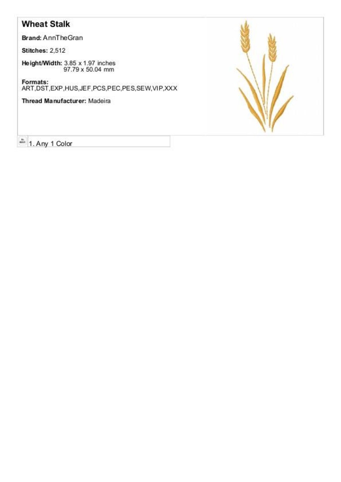 Wheat Stalk Embroidery Design. Wheat Embroidery Design. Machine ...