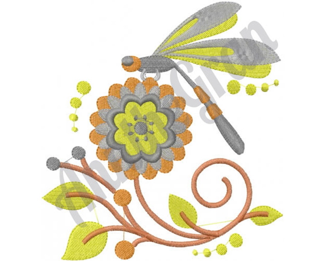Dragonfly on Flower Embroidery Design. Machine Embroidery Design ...