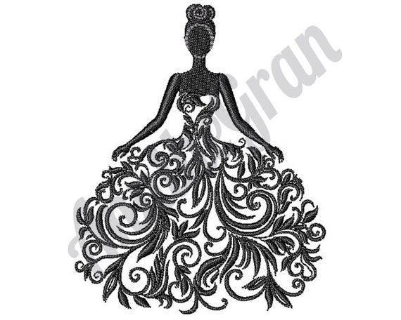 Swirly Dress Machine Embroidery Design. Evening Gown - Etsy