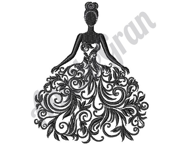 Swirly Dress Machine Embroidery Design. Evening Gown - Etsy
