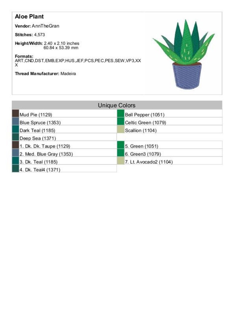 Aloe Plant Machine Embroidery Design. Aloe Vera Embroidery - Etsy