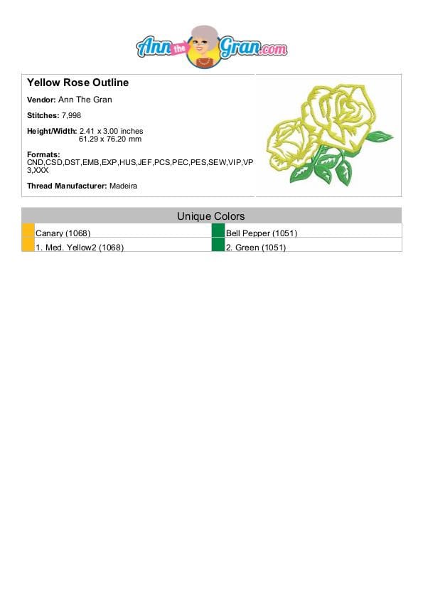 Yellow Roses Outline - Machine Embroidery Design - 2 Sizes, Yellow ...