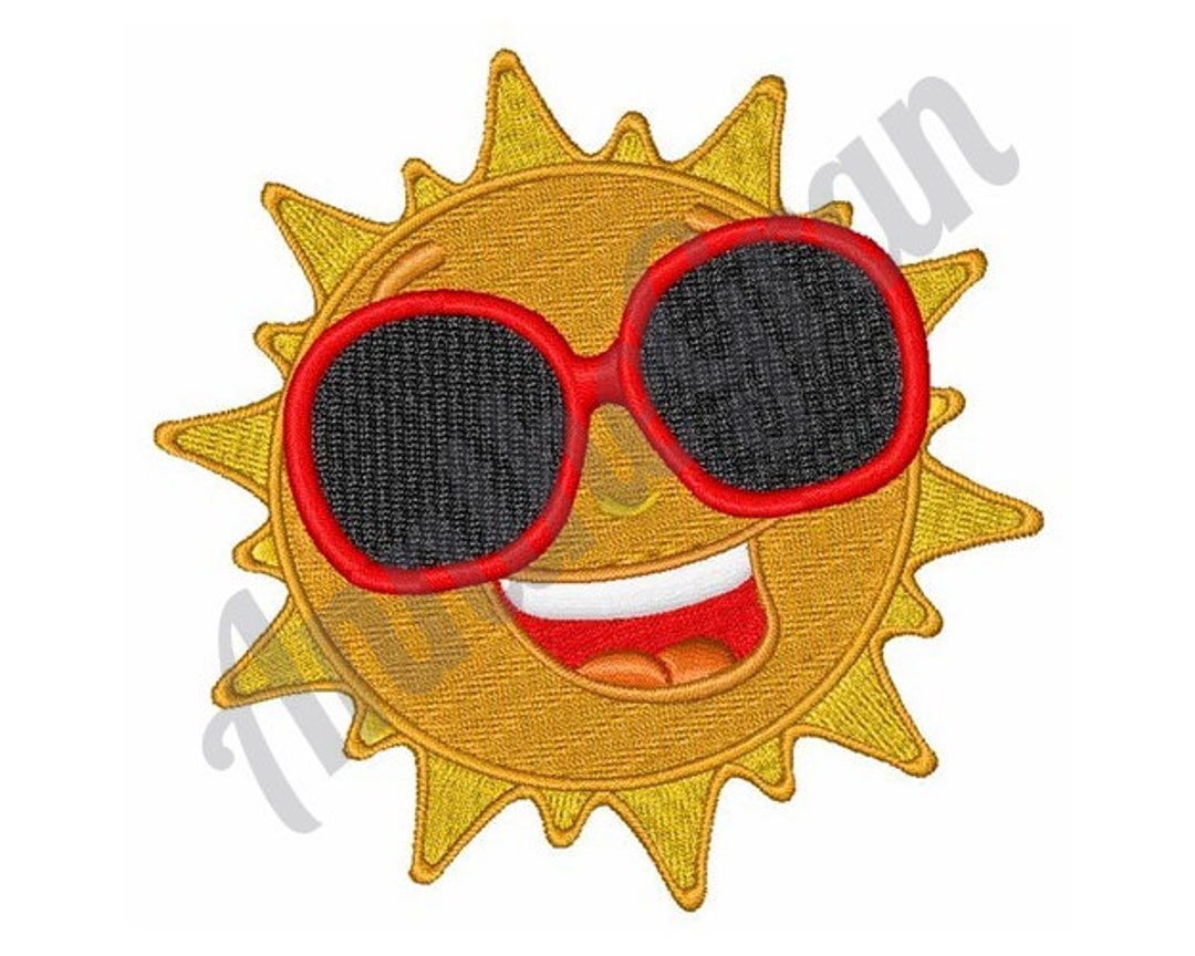 Sun Embroidery Design. Smiling Sun Embroidery Design. Sunglasses ...