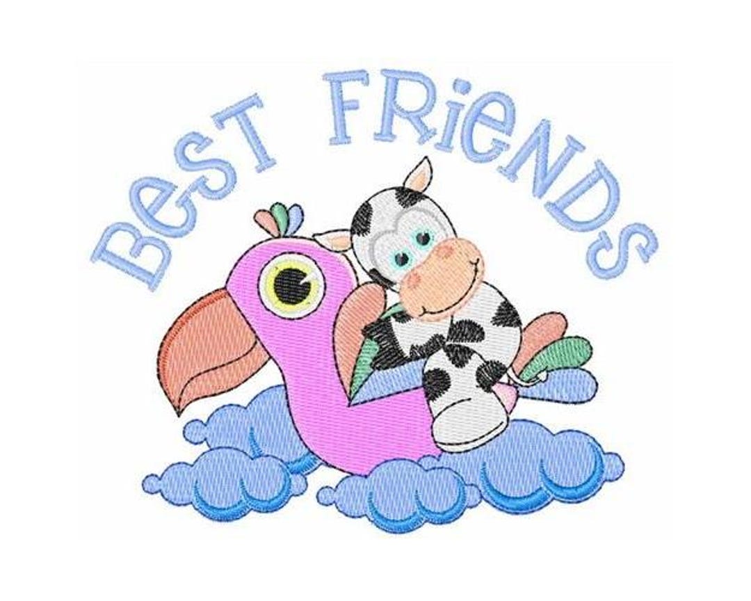 Best Friends - Machine Embroidery Design, Baby Cow & Bird Embroidery ...