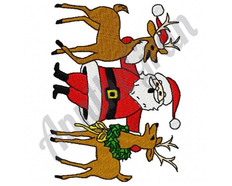 Santa Claus & Deer - Machine Embroidery Design. Santa's Reindeer ...
