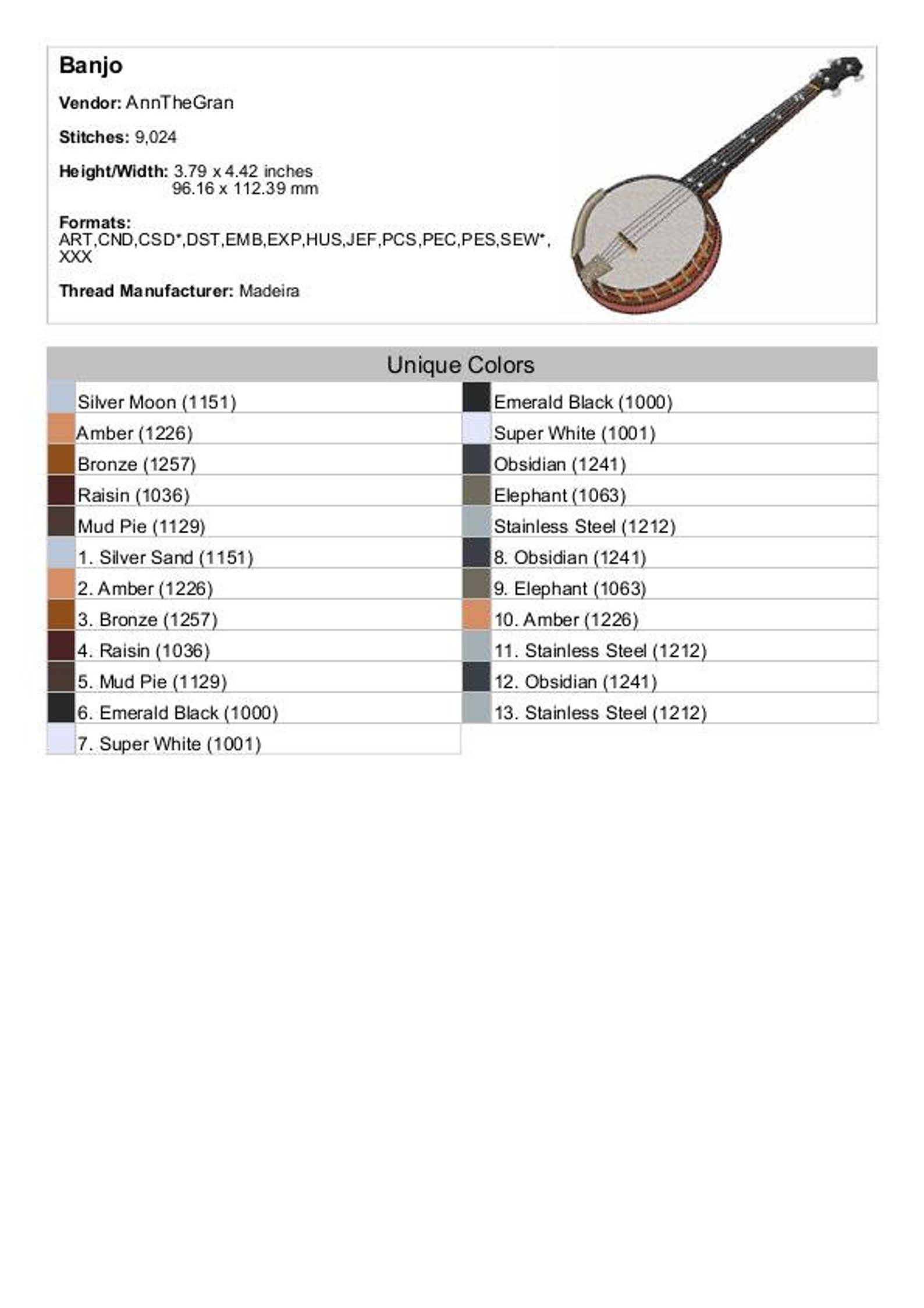 Banjo - Machine Embroidery Design. Musical Instrument Embroidery Design ...