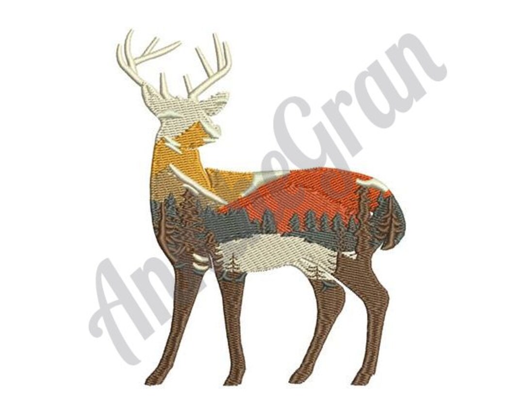 Landscape Patterned Deer - Machine Embroidery Design, Red Stag ...