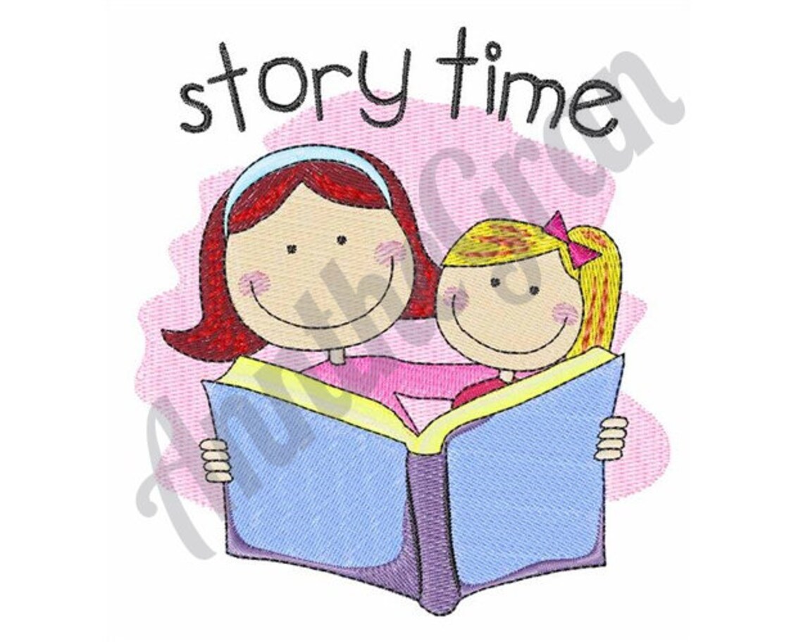Story Time Mother & Daughter Embroidery Design. Book Reading - Etsy