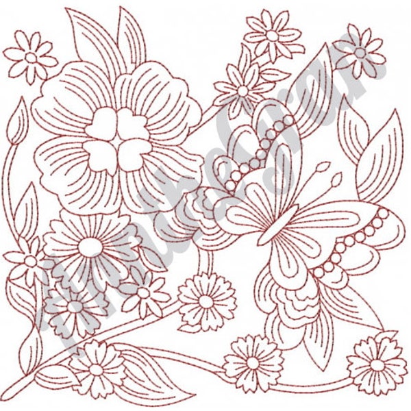 Redwork Flower - Etsy