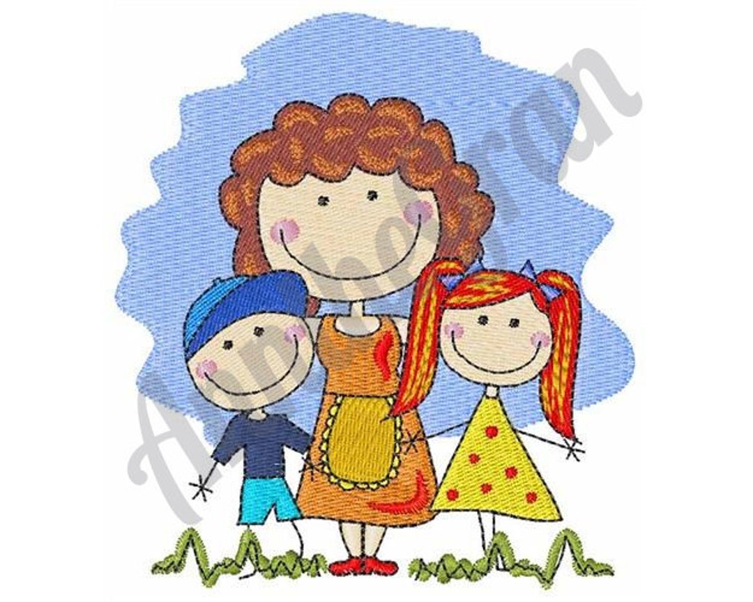 Mom and Children Machine Embroidery Design, Mother Embroidery Pattern ...