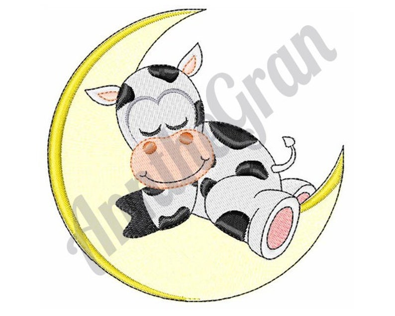 Baby Cow Sleeping on Moon Embroidery Design. Machine Embroidery Design ...