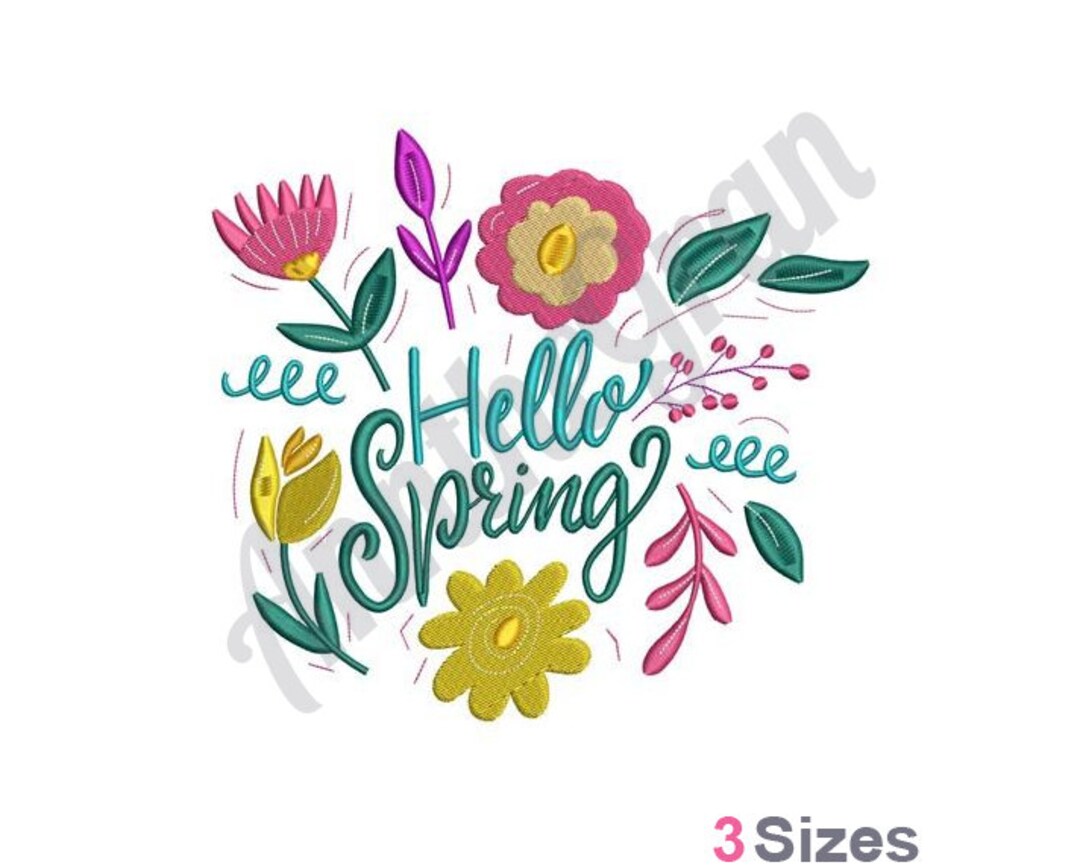 Hello Spring Machine Embroidery Design 3 Sizes Folk Art - Etsy