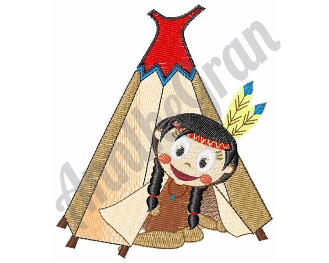 Tipi Girl Machine Embroidery Design, Native American Girl Embroidery ...