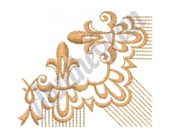 Fancy Scroll Edge Machine Embroidery Design Fleur De Lis | Etsy