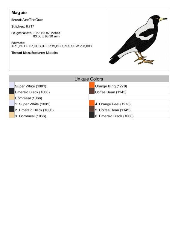 Magpie Embroidery Design. Machine Embroidery Design. Magpie - Etsy UK