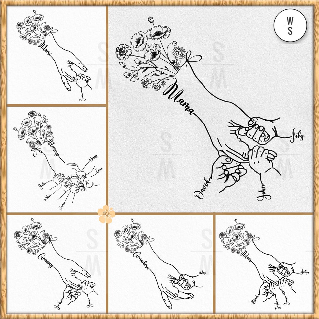 1-6 Floral Hands PNG Bundle, Custom Name Hand Kid Names File Digital ...