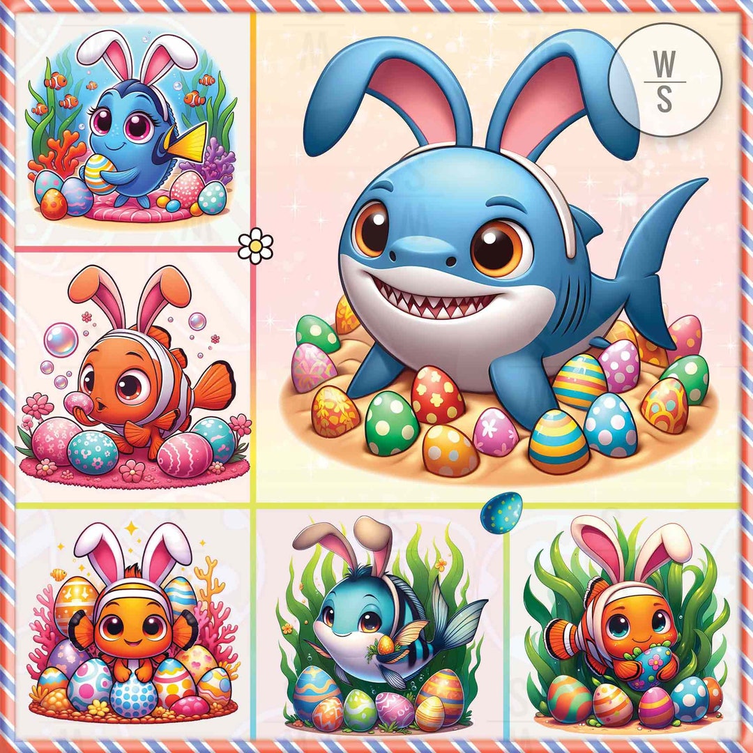 6 Cartoon Easter PNG Bundle, Finding Nemo Easter Png, Happy Easter Day ...