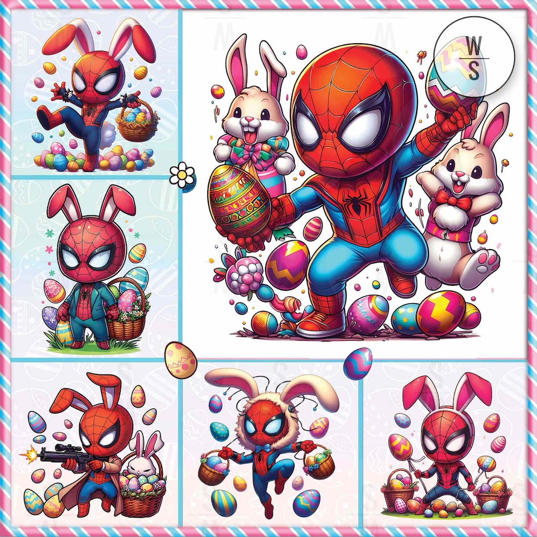10 Superhero Easter Cartoon PNG Bundle, Superhero Movie Character Bunny ...