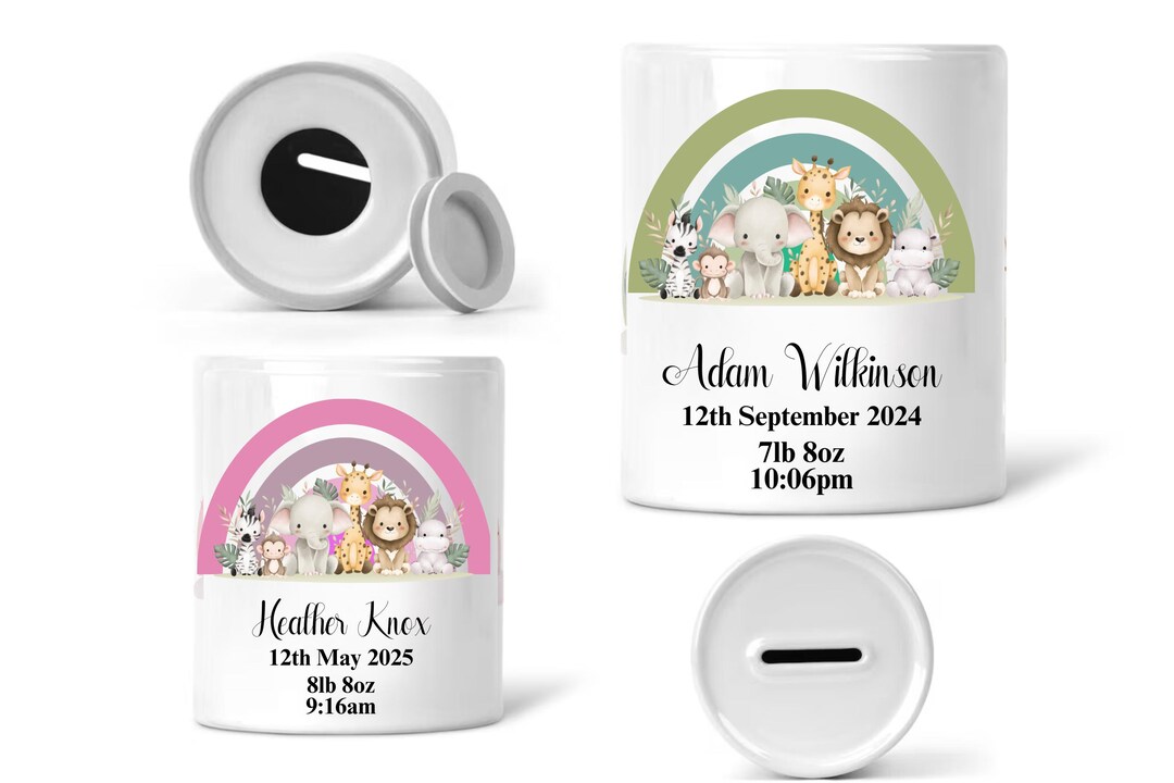 New Baby Money Box | Ceramic | Personalised Keepsake | Baby Boy & Girl ...