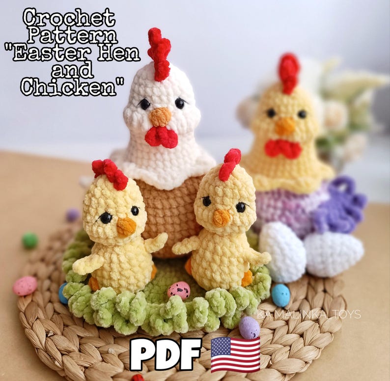 Crochet Pattern Easter Hen and Cute Chicken, Chicken Crochet Pattern in ...