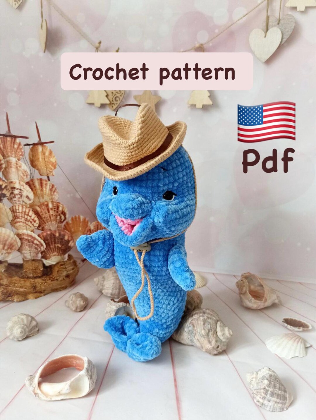 Crocheted Dolphin, Crochet Fish Pattern, Amigurumi Dolphin Pattern Pdf ...