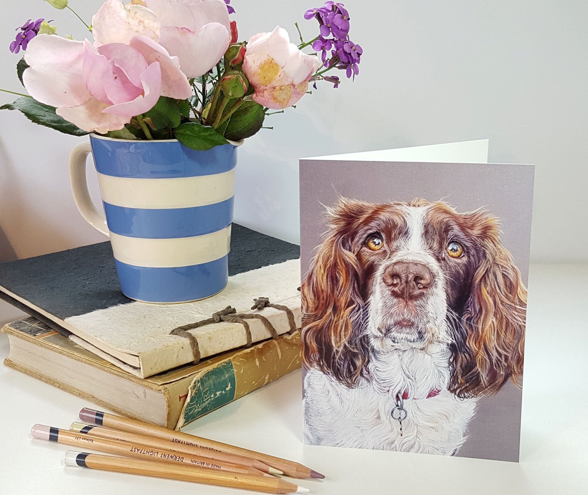 English Springer Spaniel Dog Greeting Card - Artist Colour Pencil Print ...