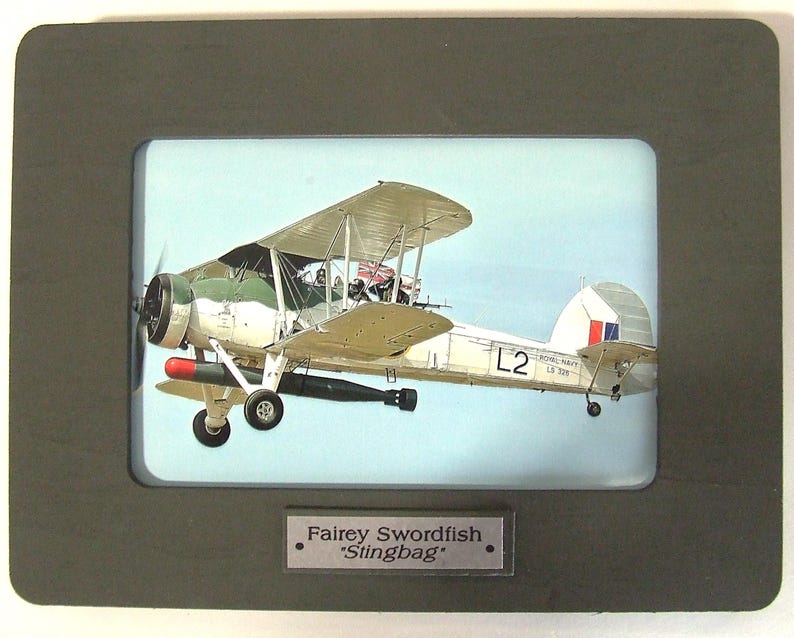Framed 4" X 6" Print of a British Fairey Swordfish "stingbag" Aircraft ...