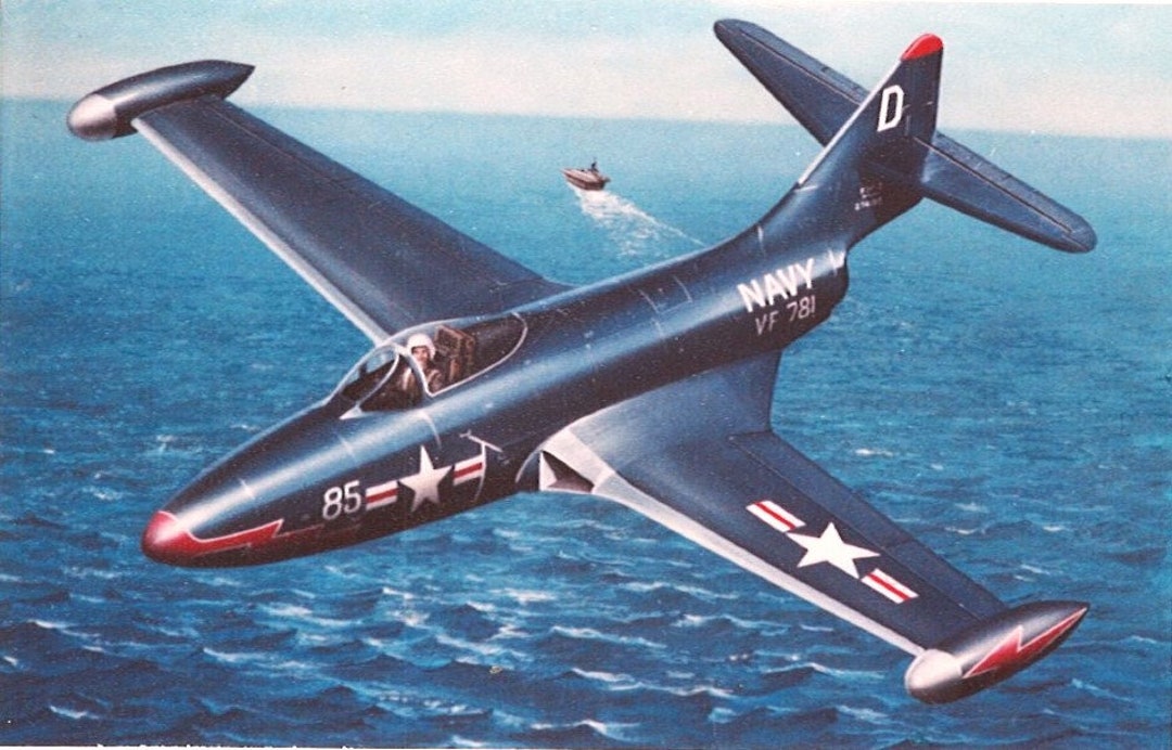 Framed 4" X 6" Print of a Painting of a Grumman F9F "panther." Hang on the Wall or Display on a ...