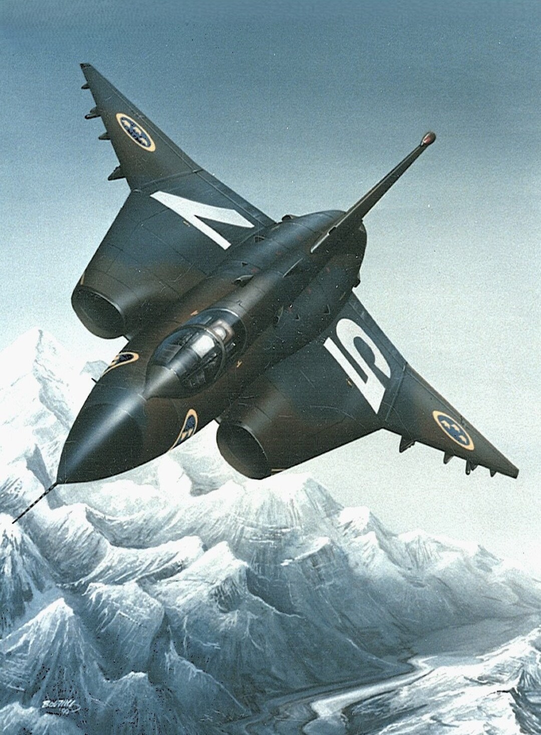 Framed 4" X 6" Print of a Painting of a Swedish SAAB 35 "draken" Jet ...