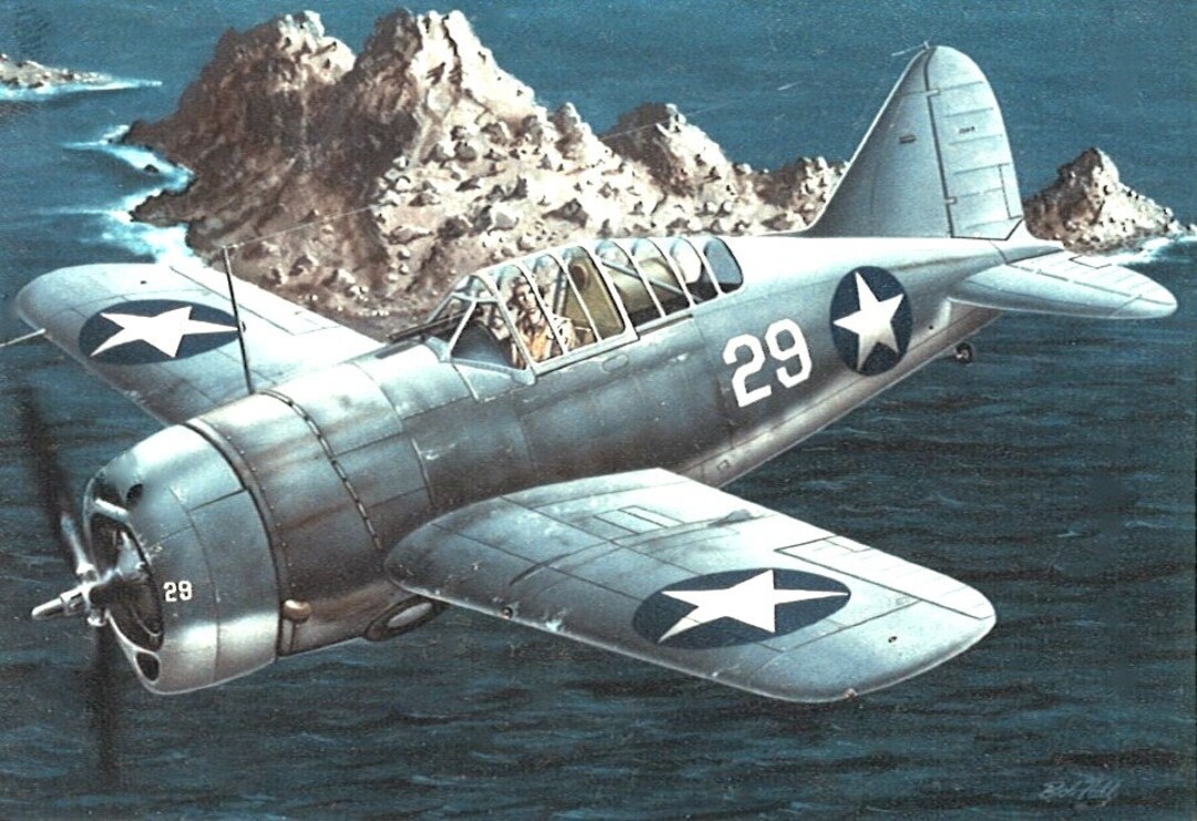 Framed 4" X 6" Print of a Painting of a WWII Brewster F2A "buffalo ...