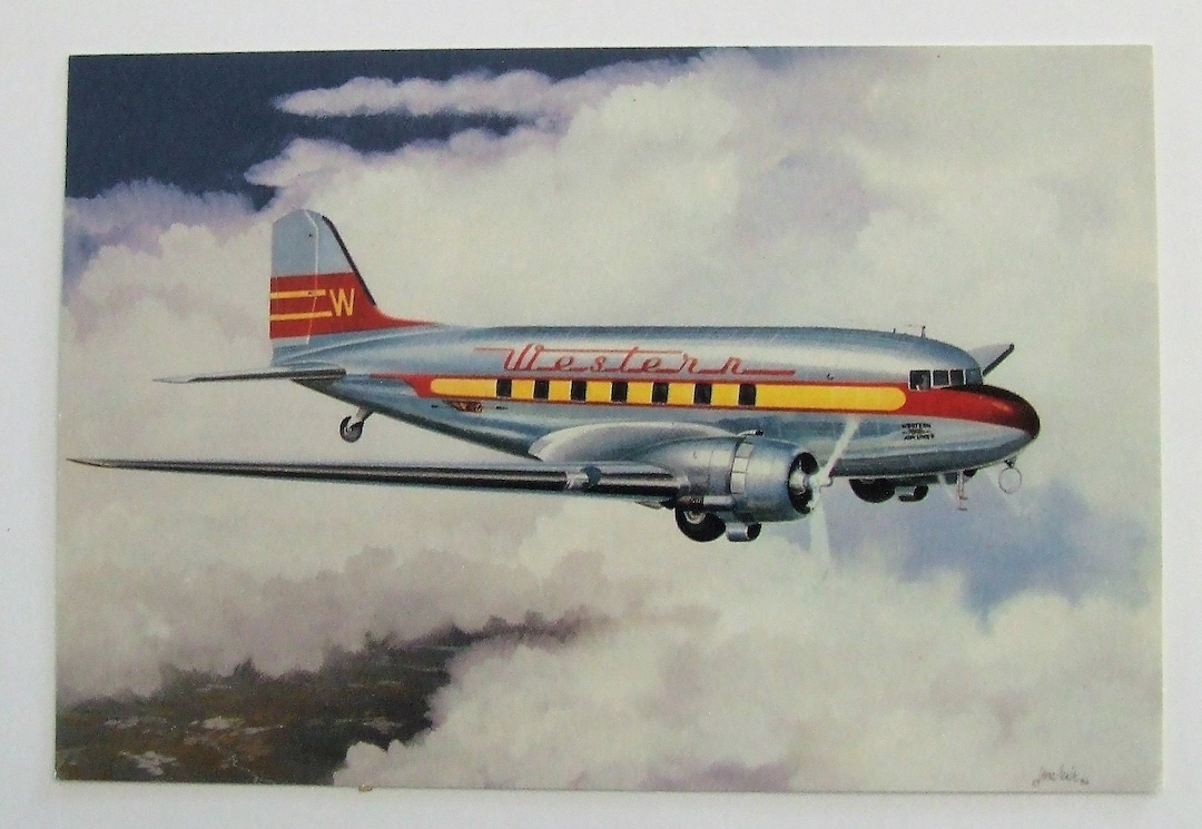 Framed 4" X 6" Painting of a 1935 Western Airlines Douglas DC-3 ...