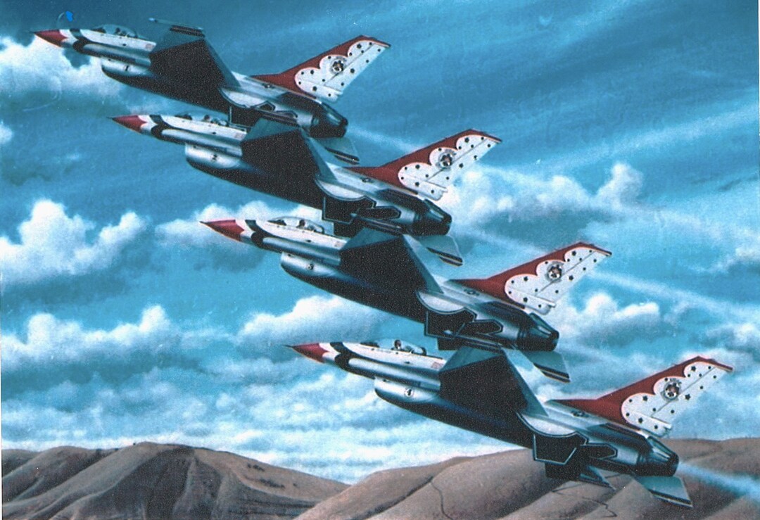 Framed 4" X 6" Print of a Painting of the USAF "thunderbirds". Designed ...